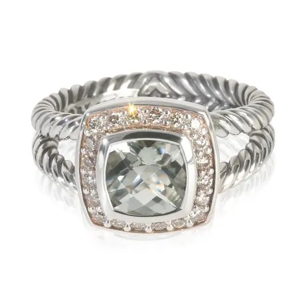 David Yurman Sterling Silver Prasiolite And Diamond Albion Ring - Sterling_silver