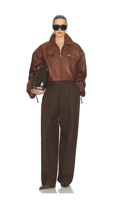 HELSA Leather Oversized Moto Jacket - Brown