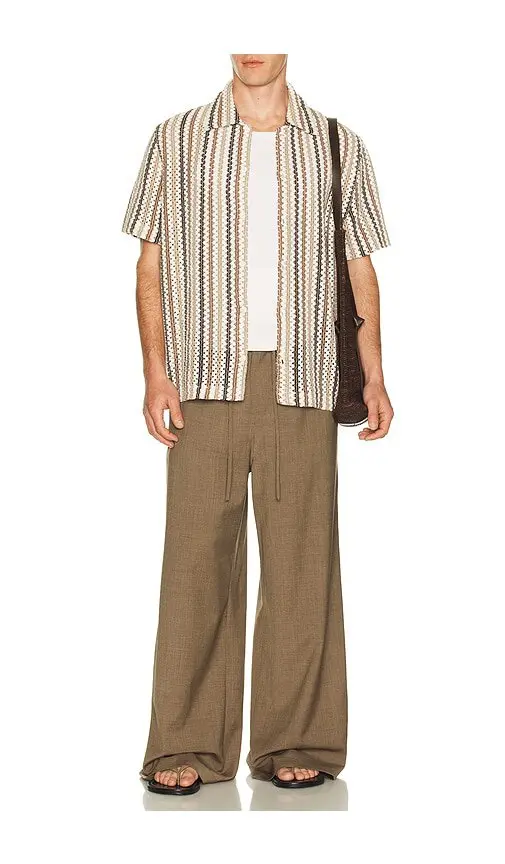 Vince Beach Stripe Short Sleeve Shirt In . Also - Brown