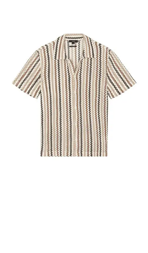 Vince Beach Stripe Short Sleeve Shirt In . Also - Brown