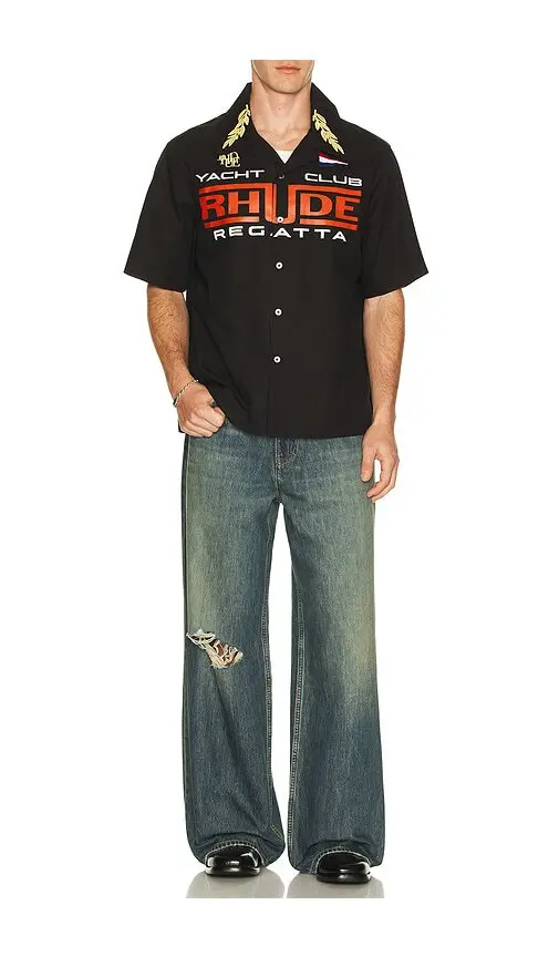 Rhude Regatta Club Shirt In . Also - Black