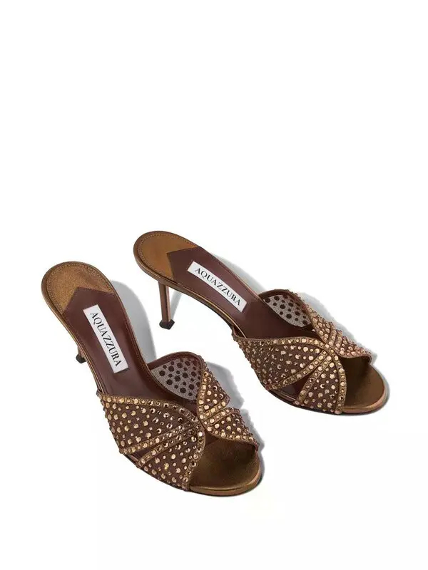 AQUAZZURA Embellished Open Toe Sandals - Brown