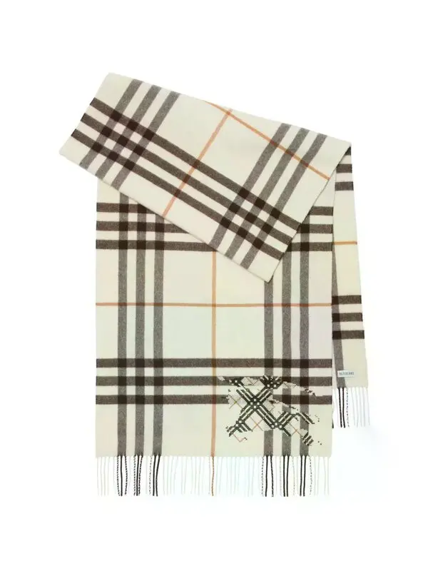 Burberry Wide Cross Stitch Ekd Check Cashmere Scarf - Neutrals