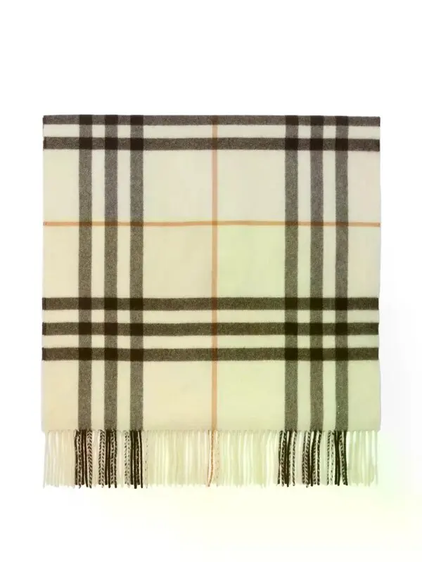 Burberry Wide Cross Stitch Ekd Check Cashmere Scarf - Neutrals