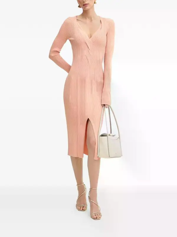 Patrizia Pepe Ribbed Split V-neck Midi Dress