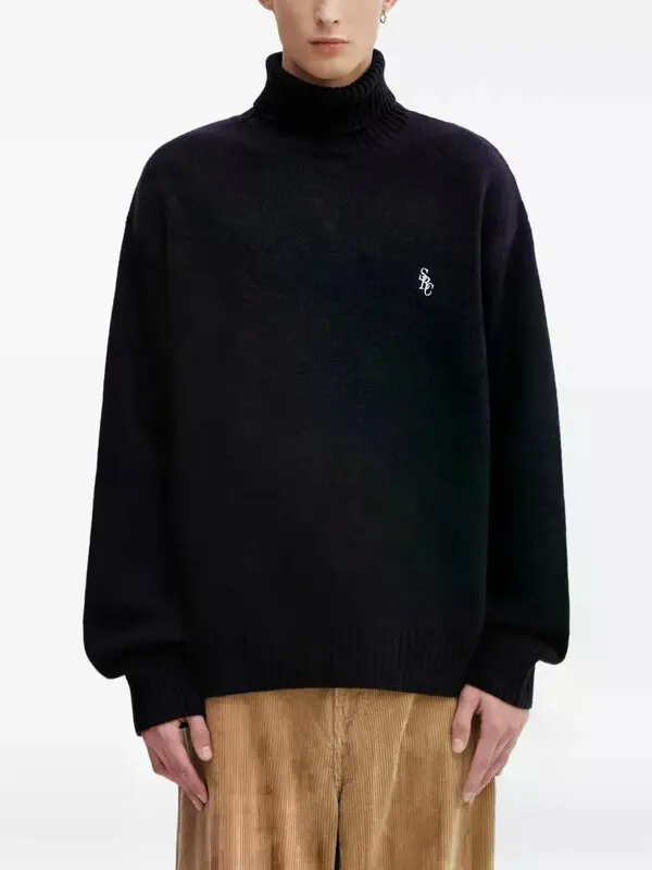 SPORTY & RICH Embroidered Roll Neck Sweater - Blue