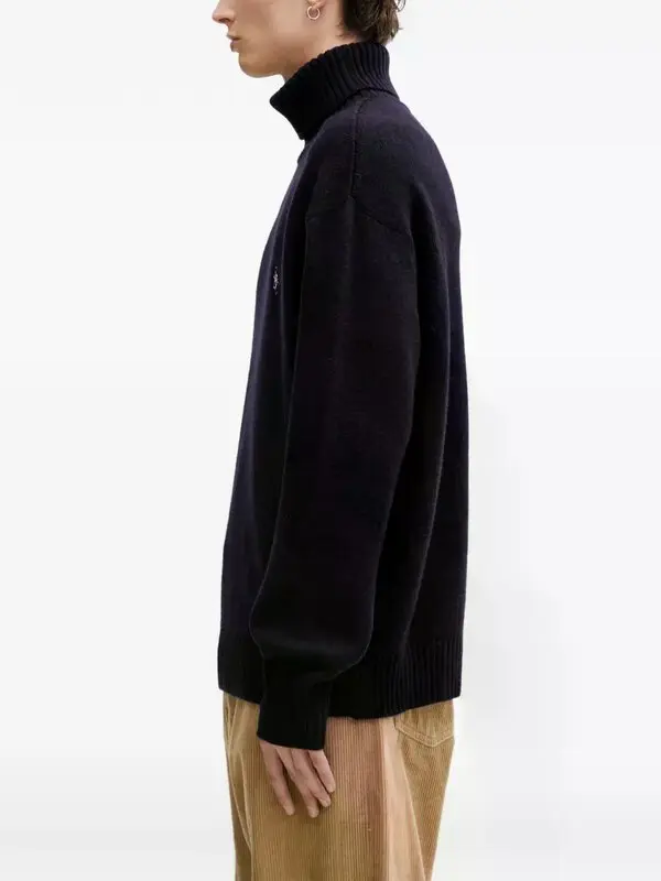 SPORTY & RICH Embroidered Roll Neck Sweater - Blue