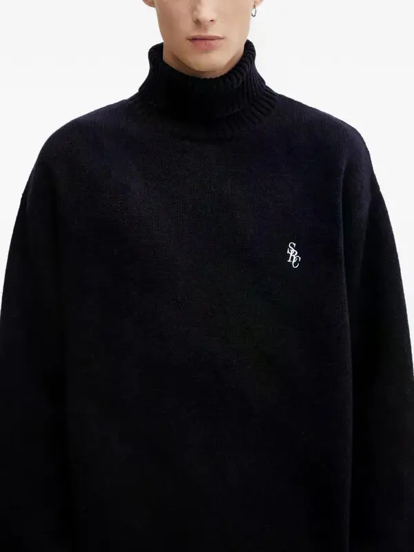 SPORTY & RICH Embroidered Roll Neck Sweater - Blue