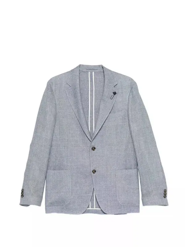 LARDINI Button Linen Blazer - Blue