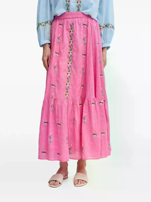 LA PETITE FRANÇAISE Jamal Embroidered Tiered Maxi Skirt - Pink