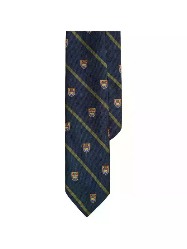 Polo Ralph Lauren Striped Club Embroidered-emblem Tie - Blue