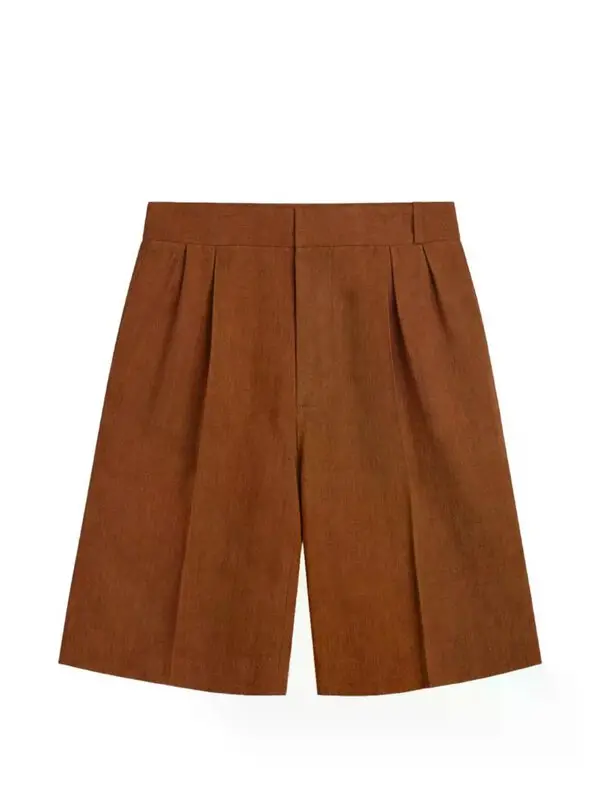 A PAPER KID Pleated Linen Shorts - Brown