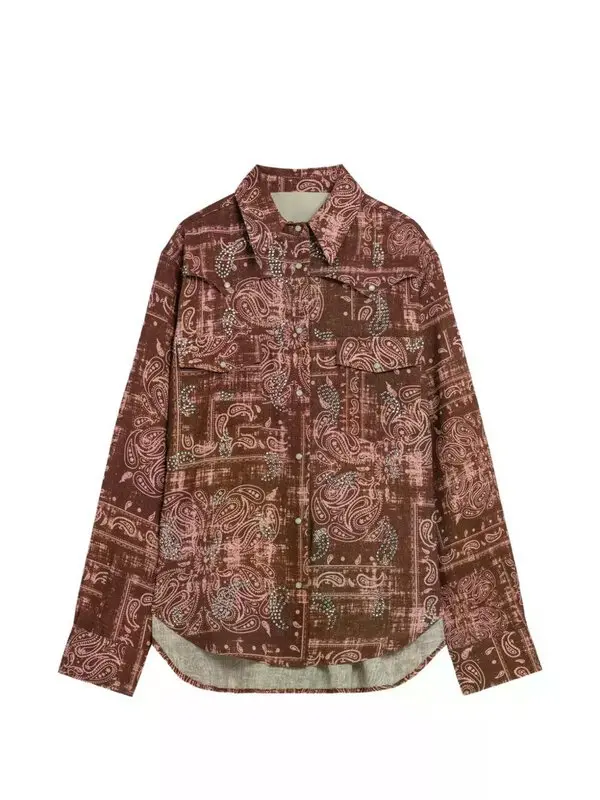 A PAPER KID Popeline Buttoned Paisley Shirt - Brown