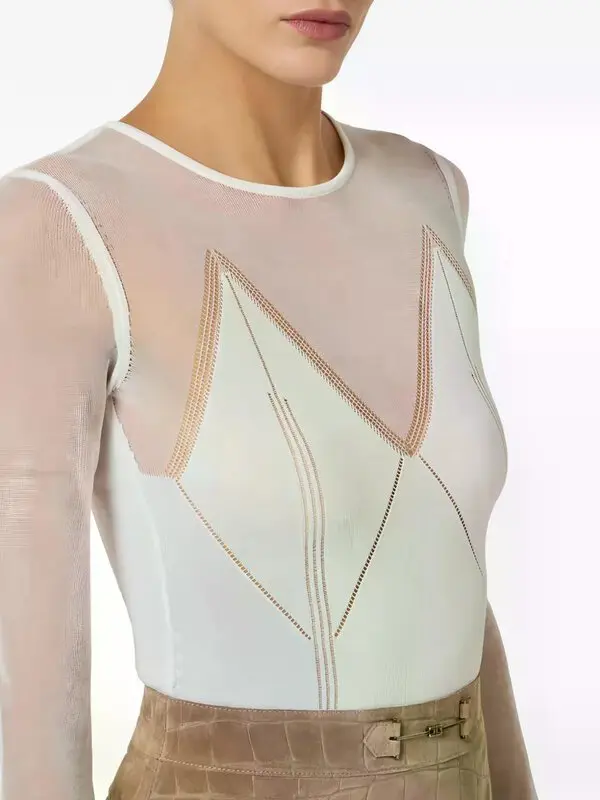 Elisabetta Franchi Crew Neck Long Sleeve Sweater With Openwork Detailing