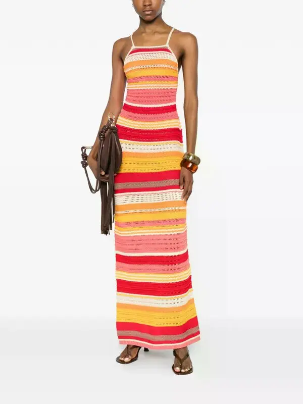 LANEUS Sleeveless Striped Midi Dress - Pink