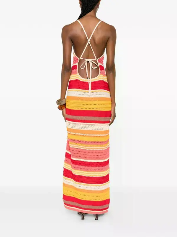 LANEUS Sleeveless Striped Midi Dress - Pink