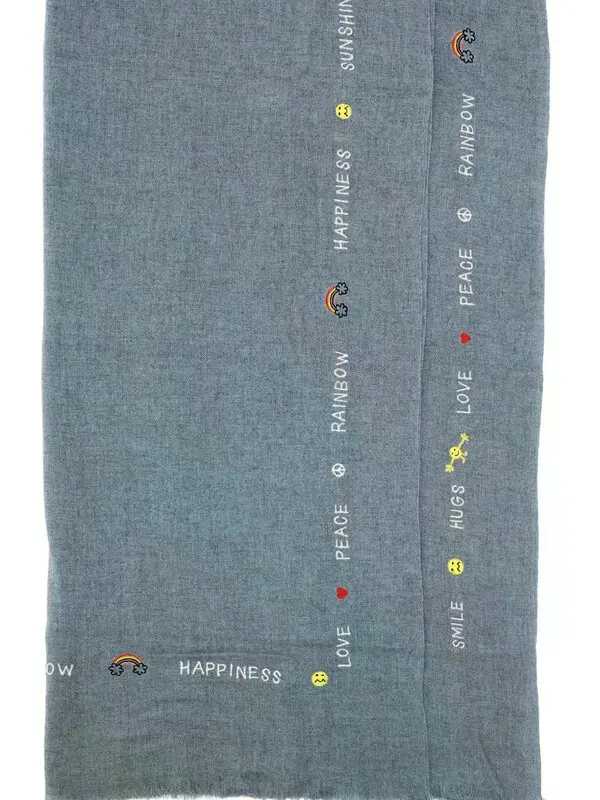 BENARAS BY CITRUS Embroidery Fringed Scarf - Blue