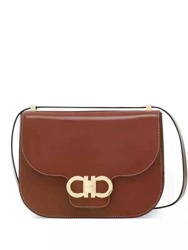 FERRAGAMO Double Gancini North-south Logo-buckle Shoulder Bag - Brown