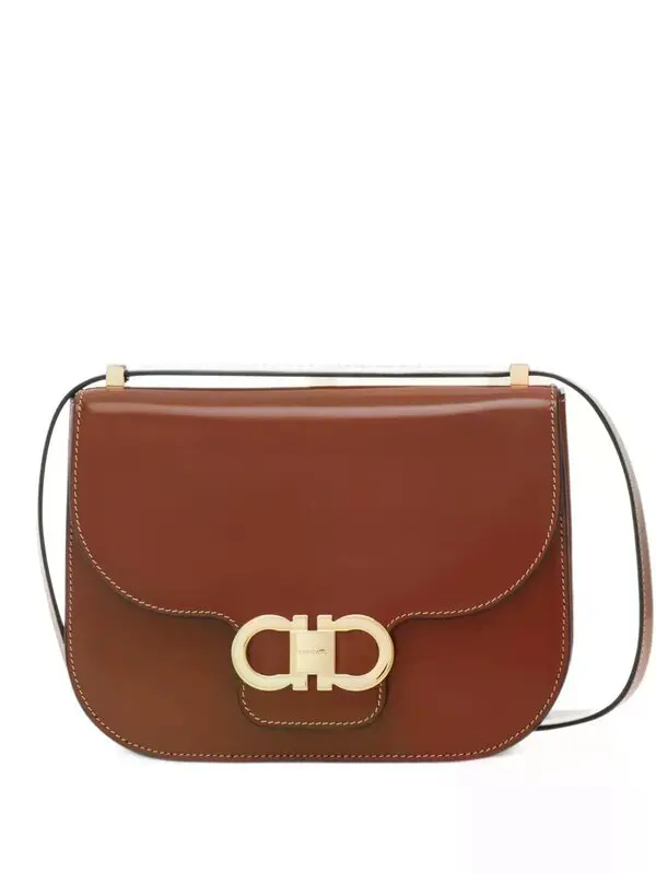 FERRAGAMO Double Gancini Crossbody Bag - Brown