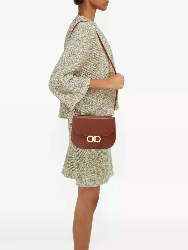FERRAGAMO Double Gancini Crossbody Bag - Brown