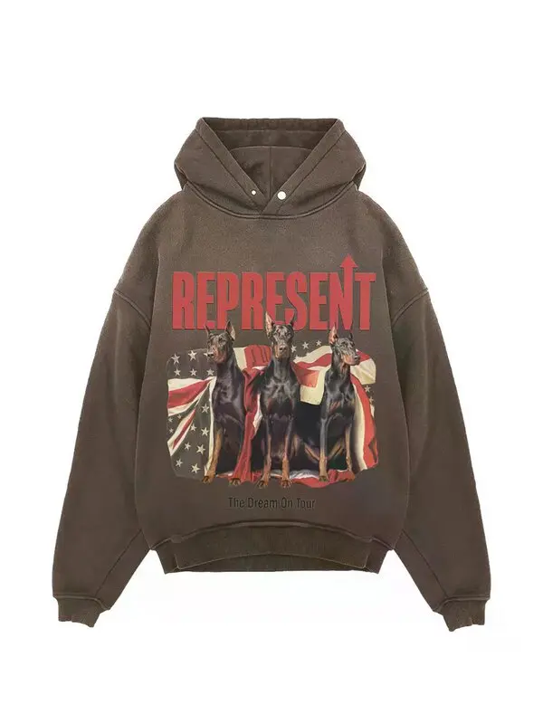 REPRESENT Graphic Print Cotton Hoodie - Brown