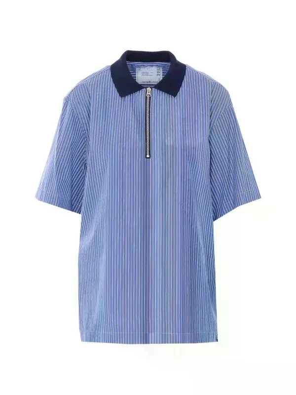 Sacai Striped Zip Polo Shirt - Blue