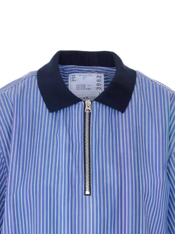Sacai Striped Zip Polo Shirt - Blue