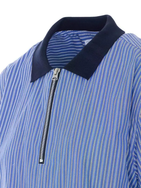 Sacai Striped Zip Polo Shirt - Blue