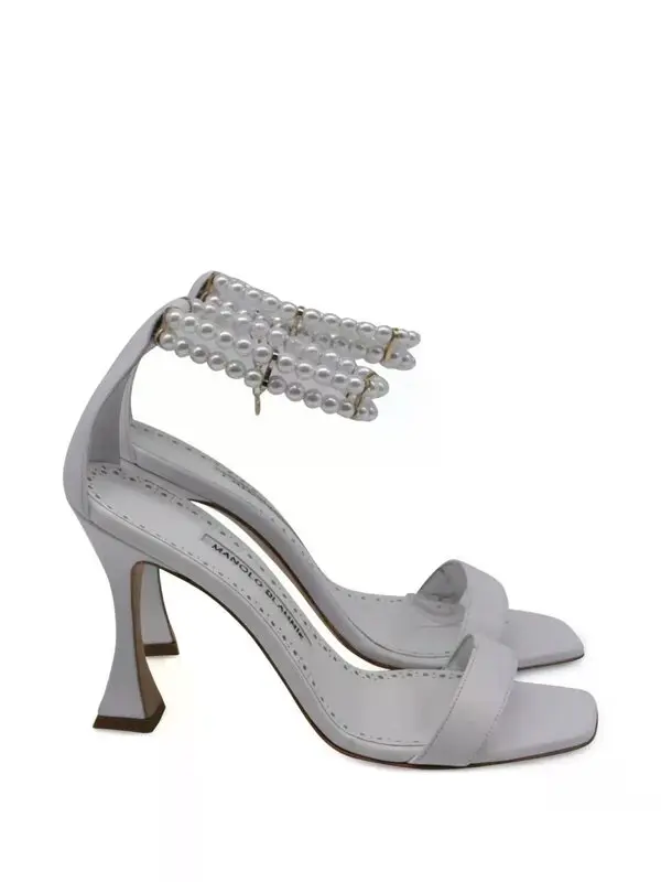 Manolo Blahnik Faux-pearl-strap Leather Sandals - White