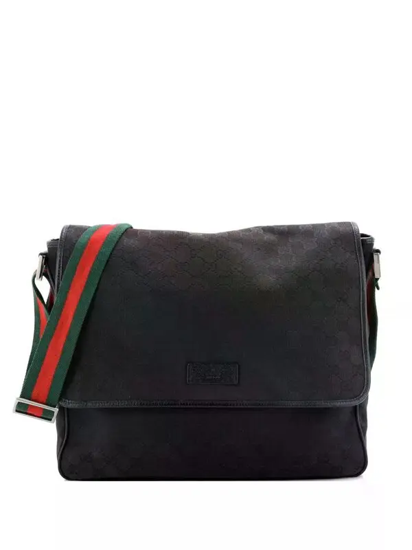 Gucci Web Strap Flap Messenger Gg Canvas Medium - Black