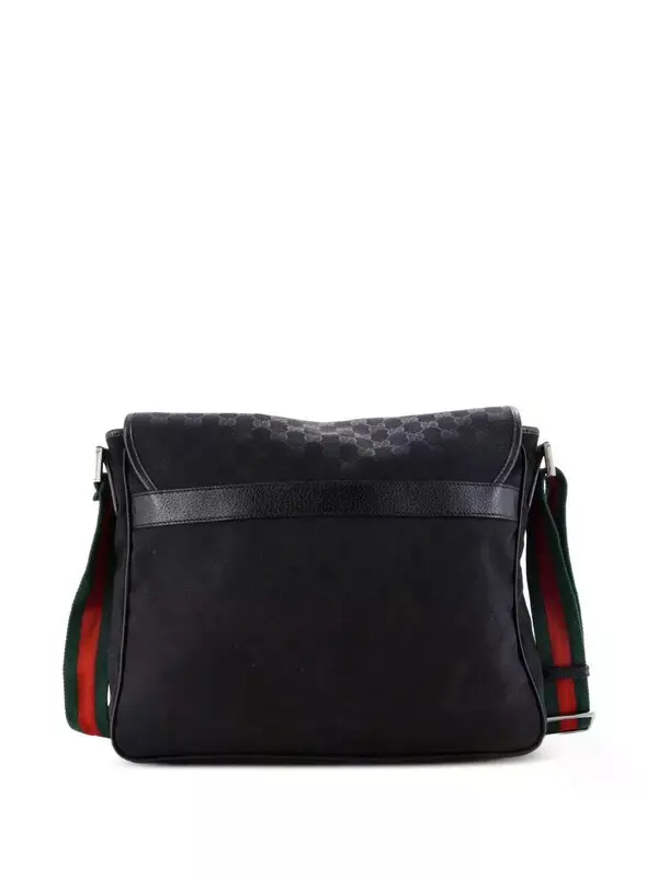 Gucci Web Strap Flap Messenger Gg Canvas Medium - Black