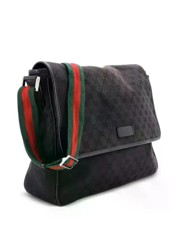 Gucci Web Strap Flap Messenger Gg Canvas Medium - Black