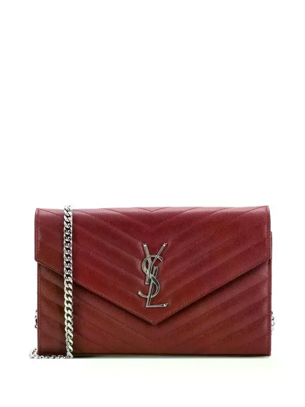 Saint Laurent Classic Monogram Wallet On Chain Matelasse Chevron Leather Medium Crossbody Bag - Red