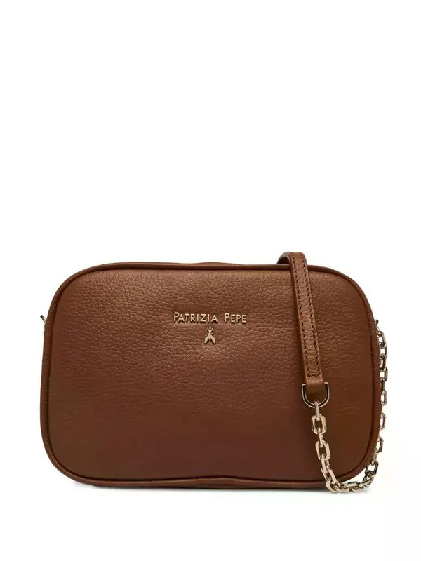 Patrizia Pepe Leather Shoulder Bag With Logo Lettering - Brown