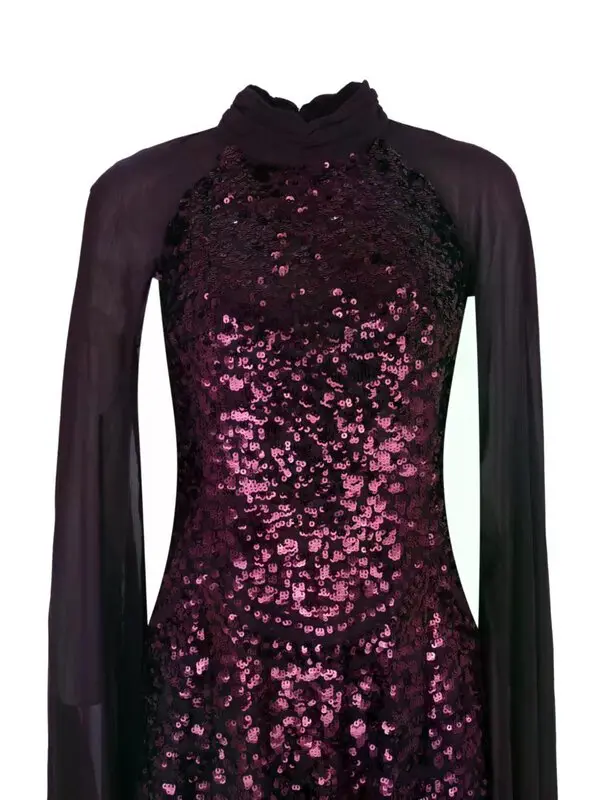 NEEDLE & THREAD Sequin-embellished Cape-sleeve Gown - Purple