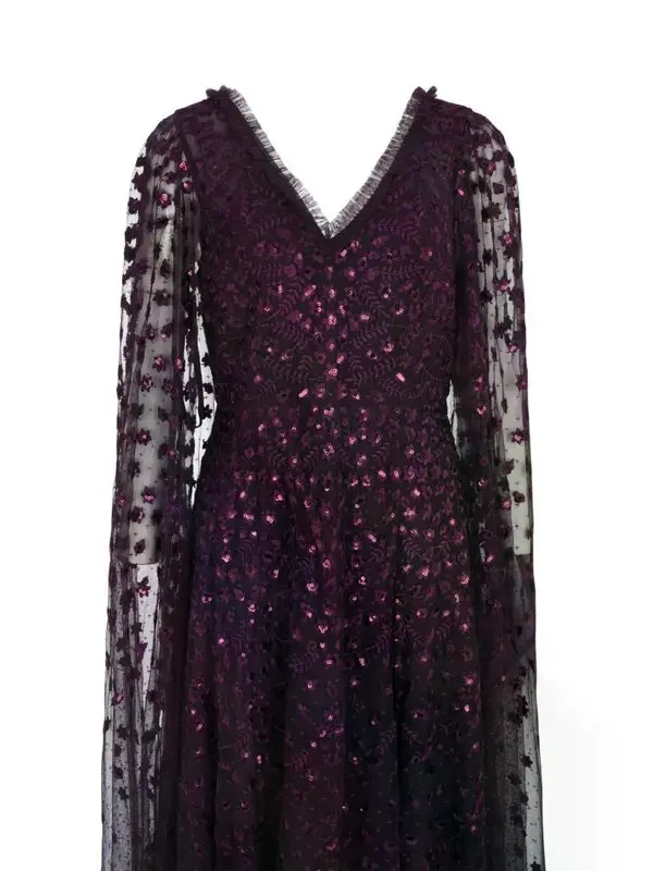 NEEDLE & THREAD Cape-sleeve Gown Maxi Dress