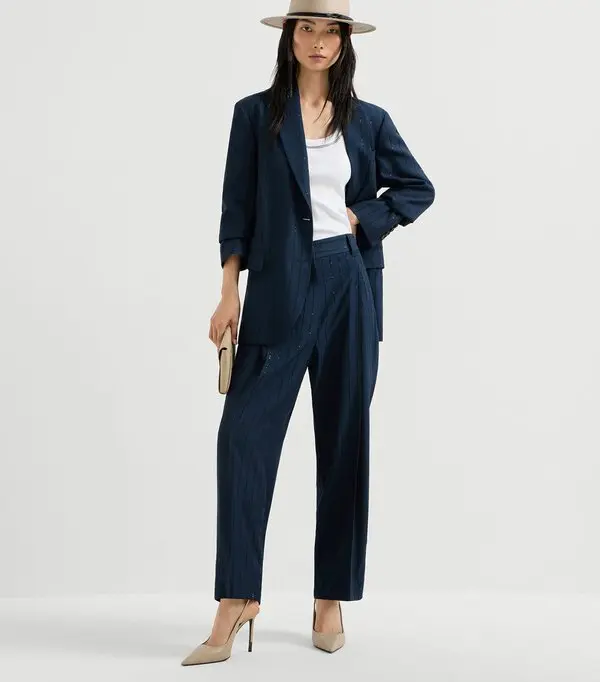 Brunello Cucinelli Chalk Stripe Belted Blazer