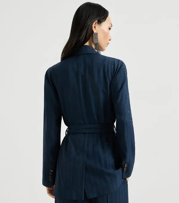 Brunello Cucinelli Chalk Stripe Belted Blazer