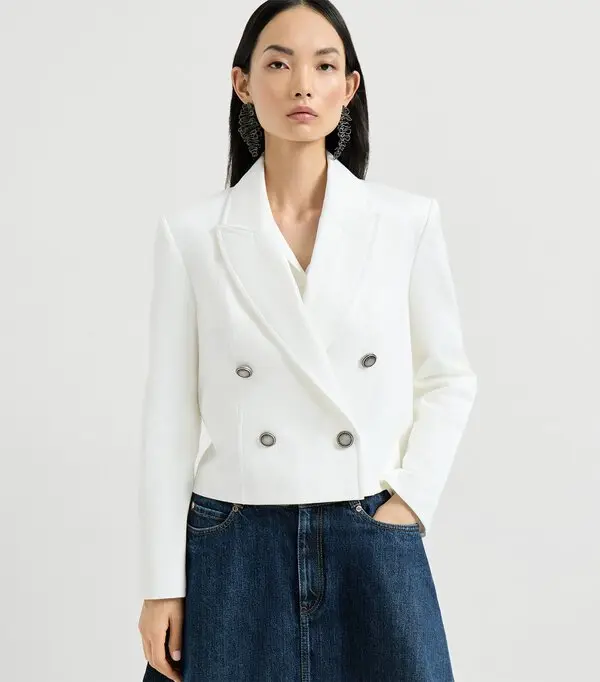 Brunello Cucinelli Cotton-paper Yarn Cropped Blazer - Beige