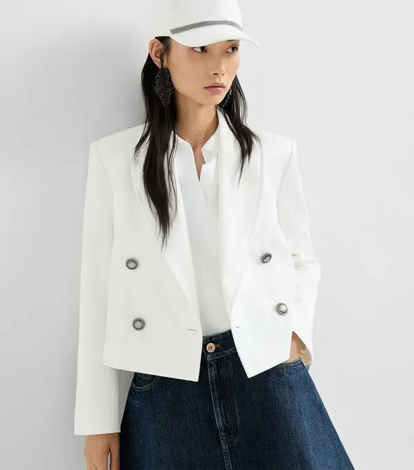 Brunello Cucinelli Cotton-paper Yarn Cropped Blazer - Beige