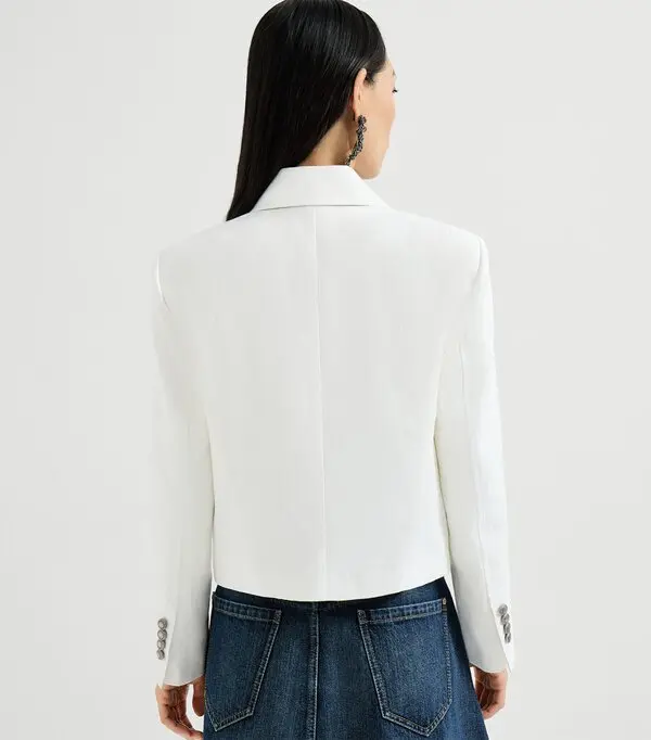 Brunello Cucinelli Cotton-paper Yarn Cropped Blazer - Beige