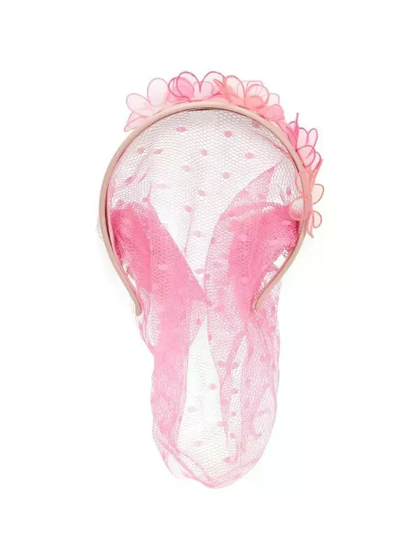 Red Valentino Floral Net Veil Headband - Pink