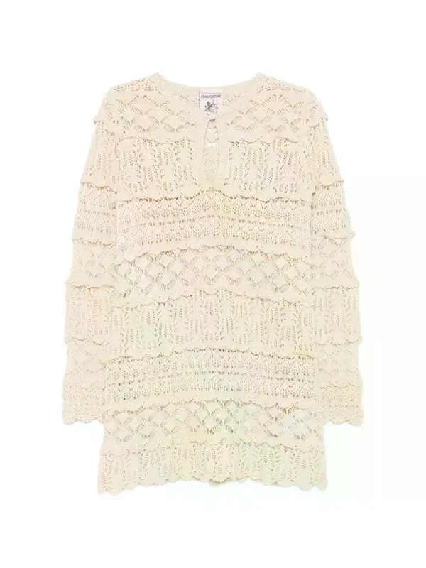 SEMICOUTURE Ruffled Openwork Mini Dress - Neutrals