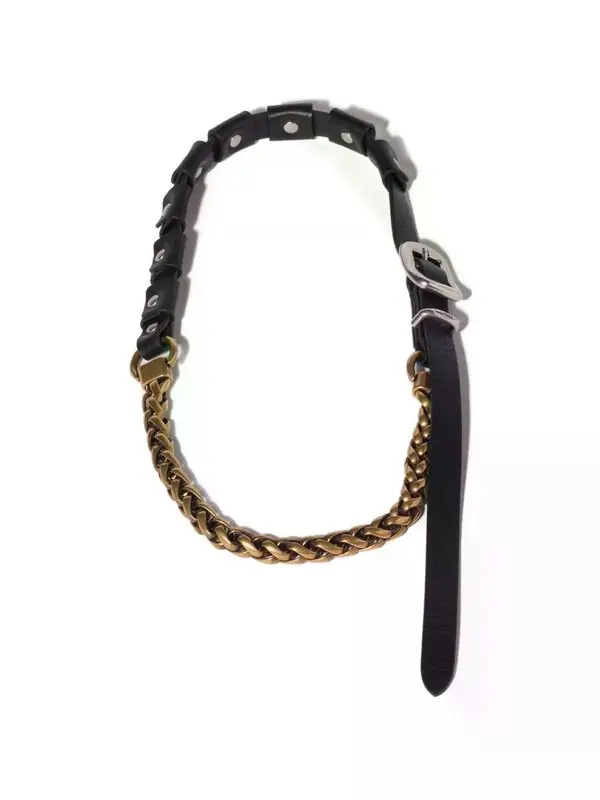 Miu Miu Leather And Metal Necklace With Buckle Closure - Black