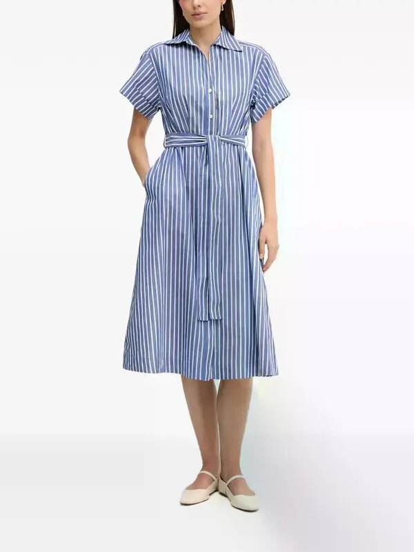Dkny Striped Belted Shirt Dress - Blue
