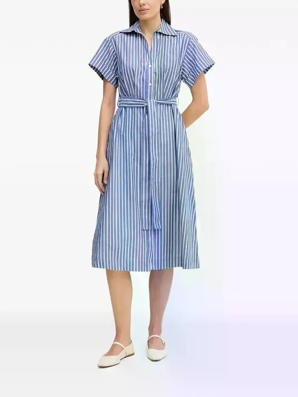 Dkny Striped Belted Shirt Dress - Blue | Editorialist