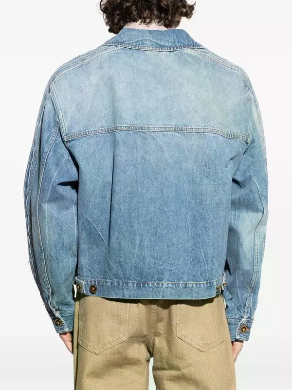 Versace Denim Zip-pocket Jacket With Greca Motif