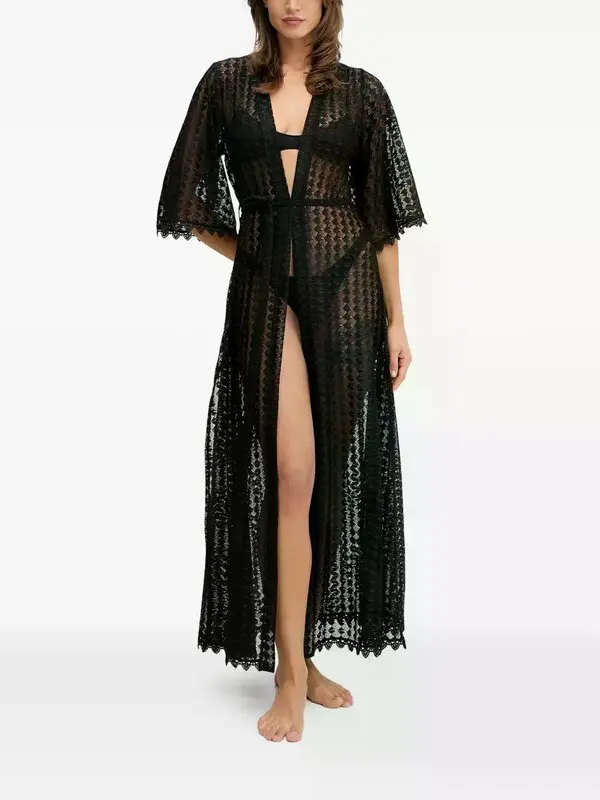 Melissa Odabash Tali Laced Belted Kaftan - Black