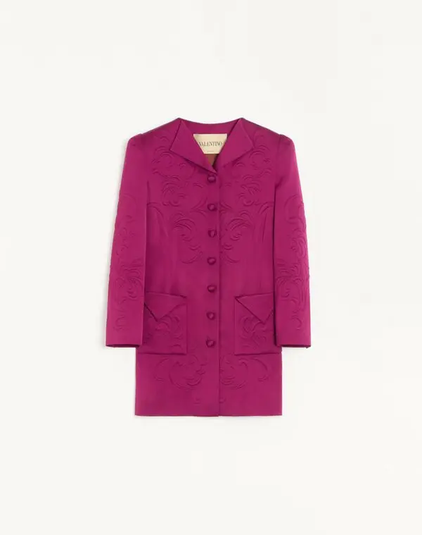 Valentino Garavani Embroidered Satin Cady Caban Coat - Purple Magenta