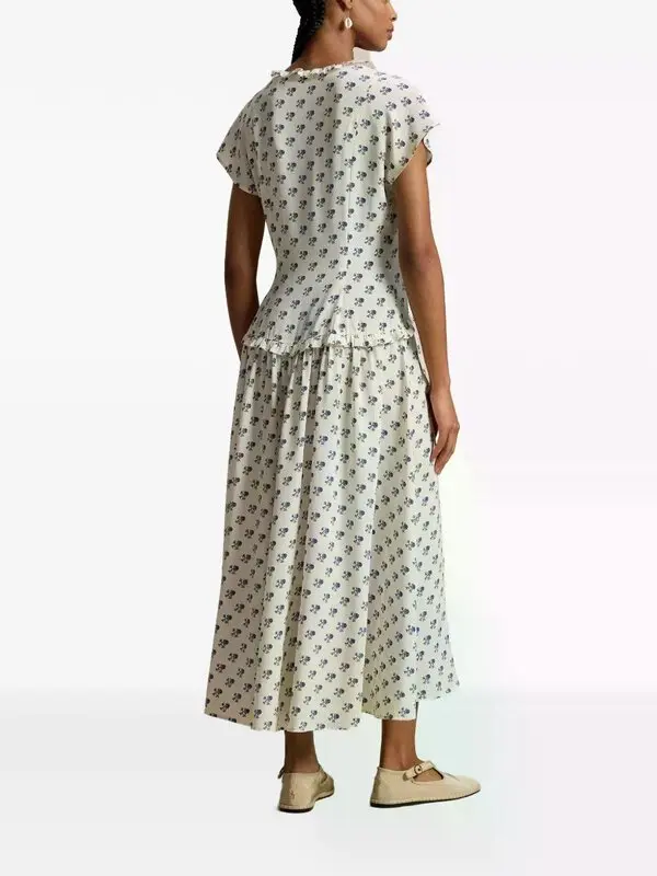 Polo Ralph Lauren Ruffled Floral Midi Dress - White